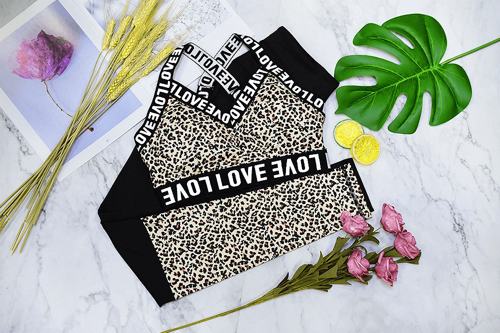 Leopard print yoga set sports yoga fitness set - WILKYs