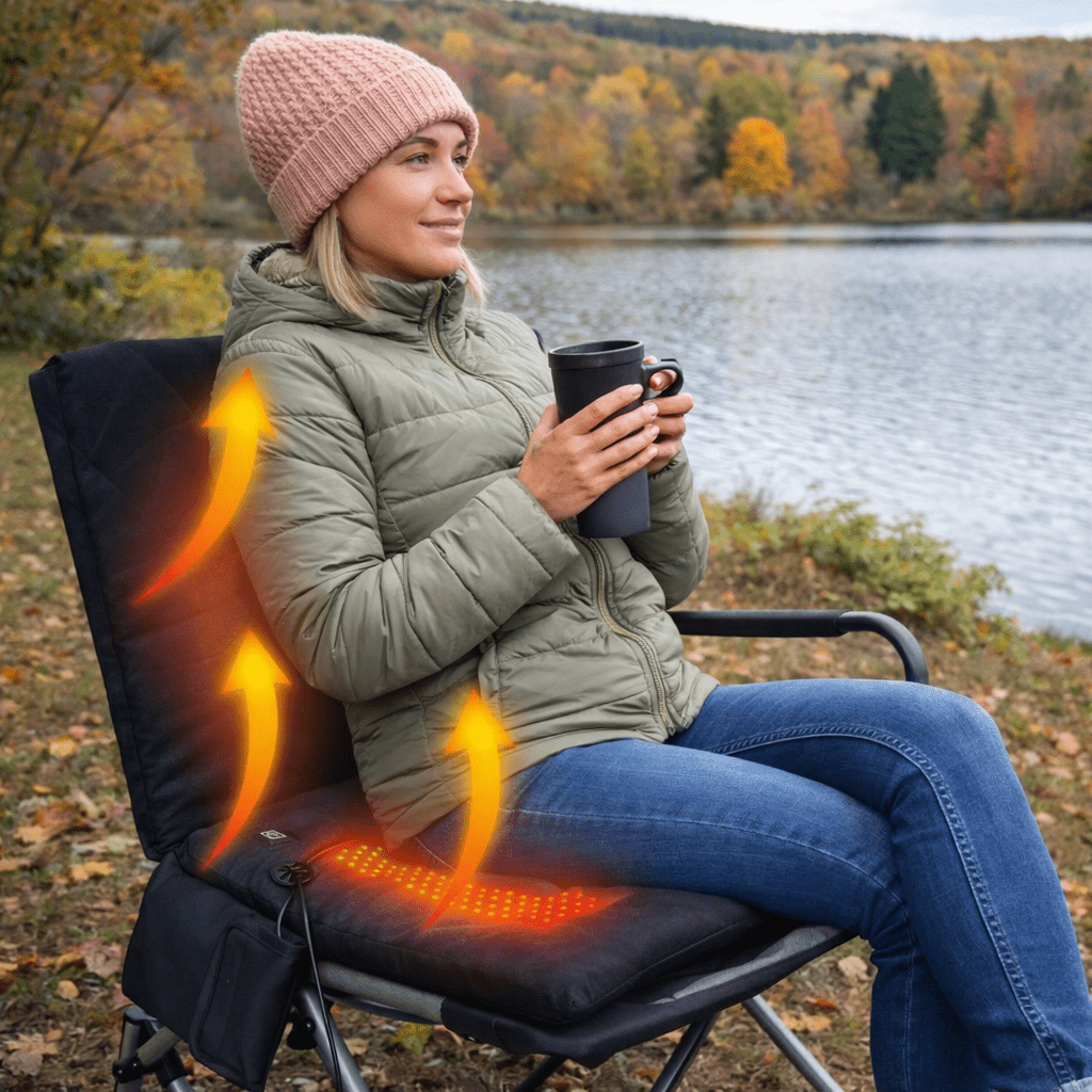 LITEGUEST Heated Outdoor Seat Cushion with Backrest – Warm for Camping ...