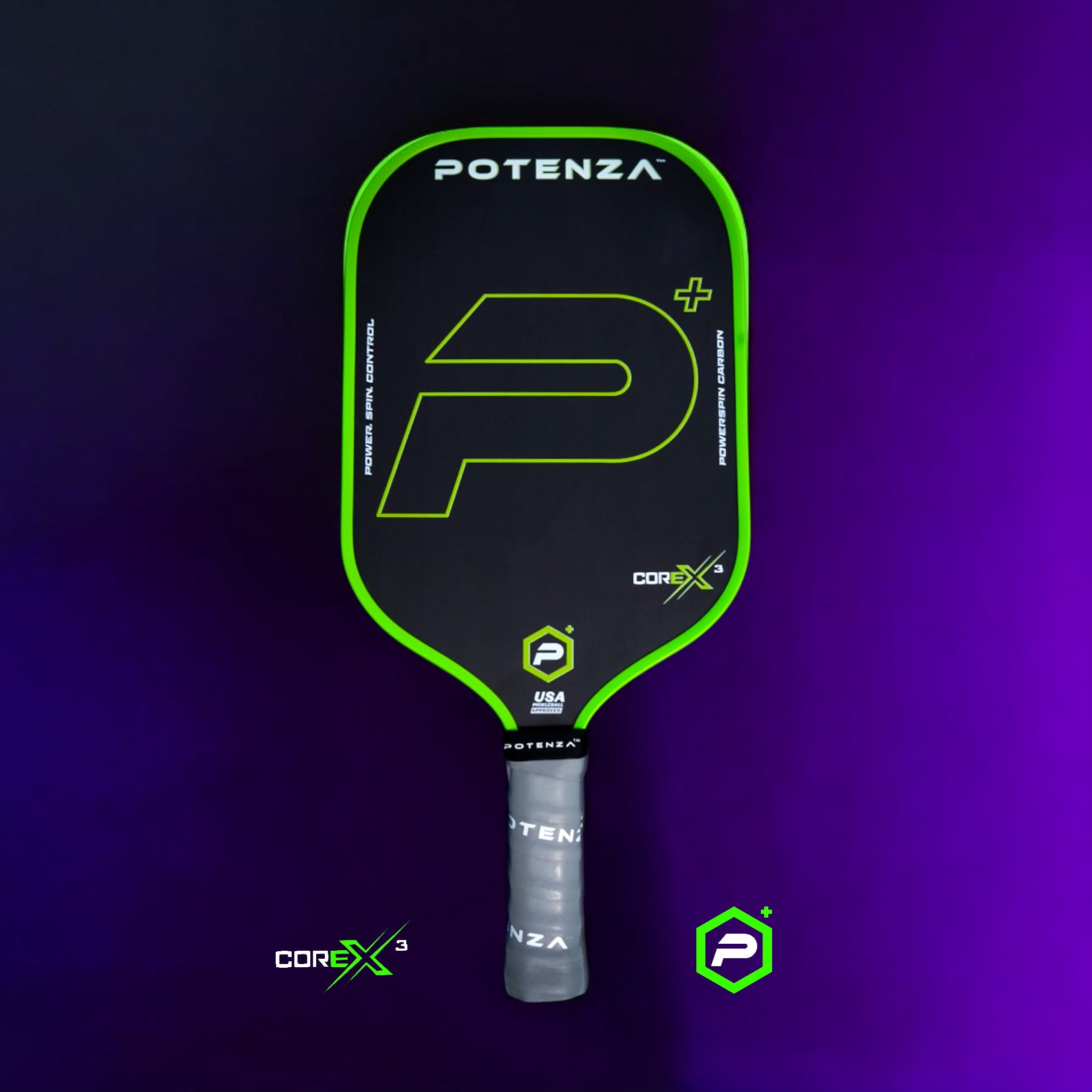 Potenza P+ PowerSpin Carbon COREx3 Pickleball Paddle – Elongated Neon ...